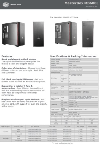 Cooler Master MasterBox MB600L – Ban Leong Chin Inter Co. Ltd.