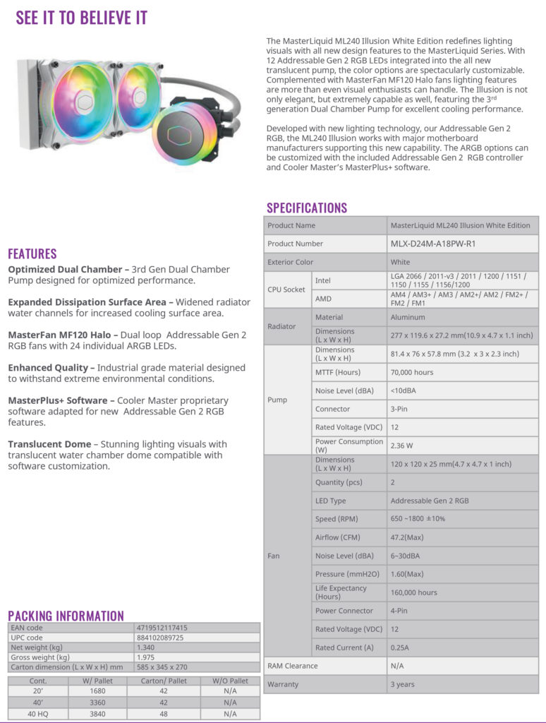 Cooler Master MasterLiquid ML240L ARGB V2 WHITE EDITION – Ban Leong ...