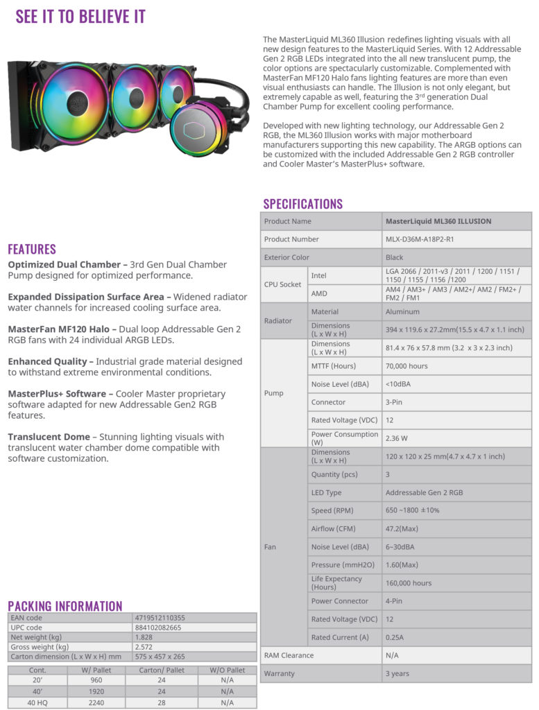 Cooler Master MasterLiquid ML360 ARGB Illusion – Ban Leong Chin Inter ...