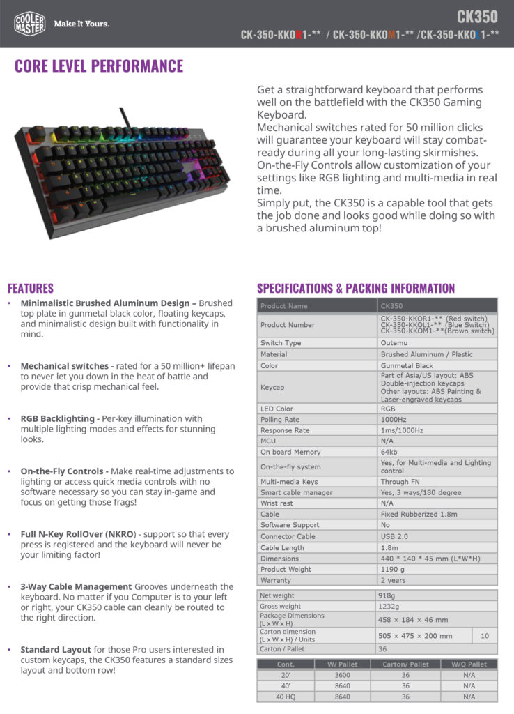 Cooler Master CK350 RGB (Red-Switch) (TH) – Ban Leong Chin Inter Co. Ltd.